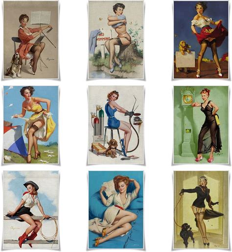 Vintage Girl Posters （9pcsset） Retro Portrait Prints A3 Size Pin Up
