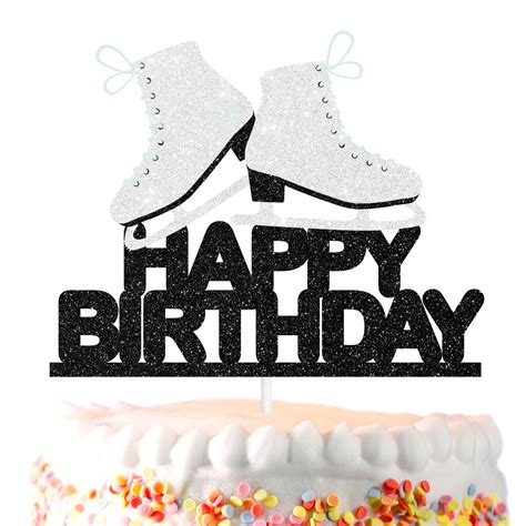 White Skate Happy Birthday Cake Topper Girl Skater Figure Skating