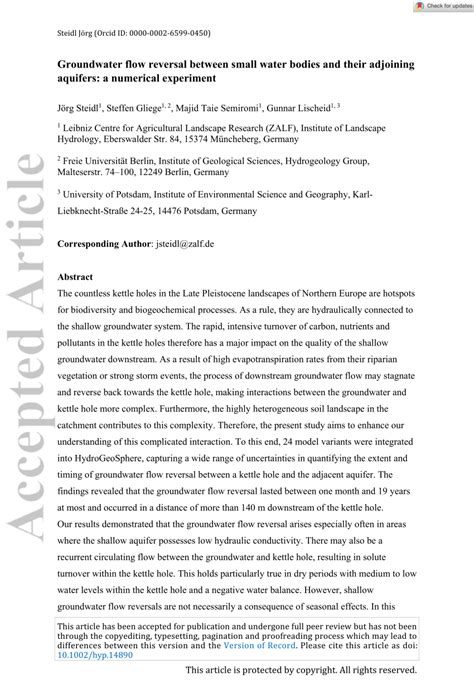 Pdf Groundwater Flow Reversal Between Small Water Bodies And Their Adjoining Aquifers A
