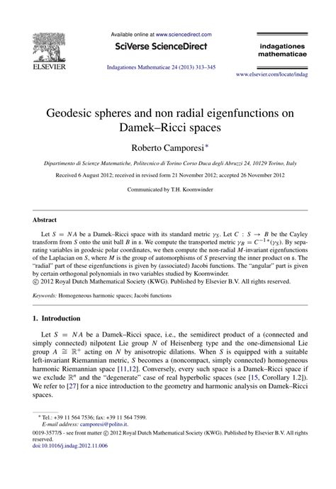Pdf Geodesic Spheres And Non Radial Eigenfunctions On Damek Ricci Spaces