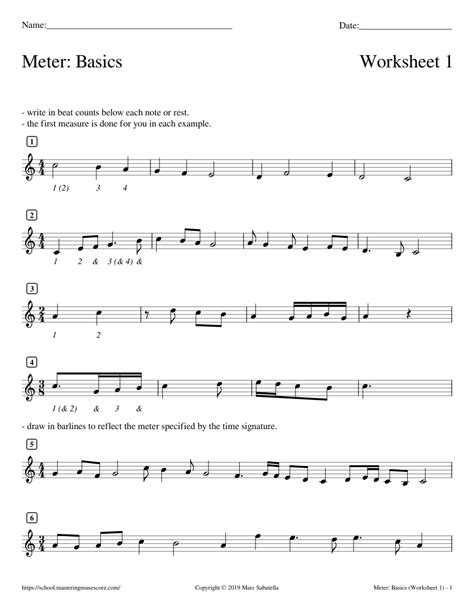 Meter Basics Worksheet 1 Sheet Music For Piano Solo