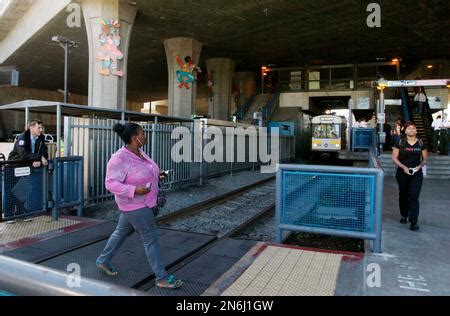 Downtown Long Beach Metro Station With Blue Line Metro Rail Train From