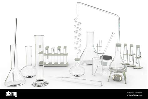 3d Illustration Of Objects Laboratory Test Tubes With Various