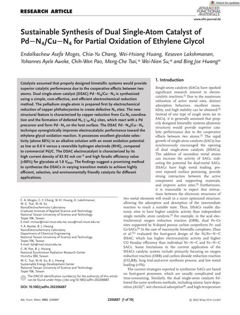 Pdf Sustainable Synthesis Of Dual Single‐atom Catalyst Of Pdn4cun4