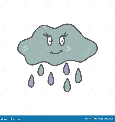Cute Cloud Vector Illustration Hand Drawn Raincloud With Eyes And