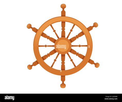 Wooden Ship Helm Vector Illustration Isolated On White Background Stock