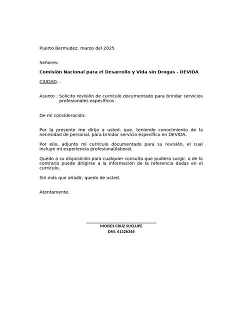 Carta De Presentacion Cv Aderson Josue Estacio Castro Pdf