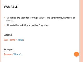 Php Datatype Variable Constant Operators Array Include And Require Ppt