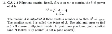 solved nilpotent matrix recall if a is an n times n