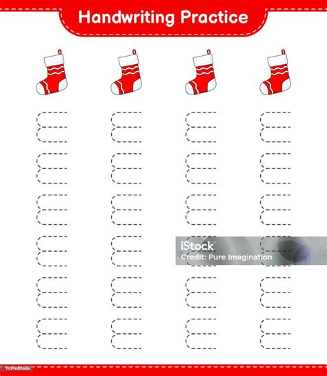 필기 연습 크리스마스 양말의 추적 라인 교육 어린이 게임 인쇄 가능한 워크 시트 벡터 일러스트 레이 션 0명에 대한 스톡 벡터 아트 및 기타 이미지 Istock