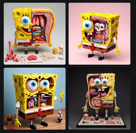 Spongebob Cross Section With Organs And Skeleton In The Body Bing