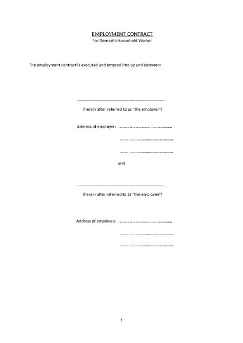 Domestic Worker Employment Contract Sample Template Studocu