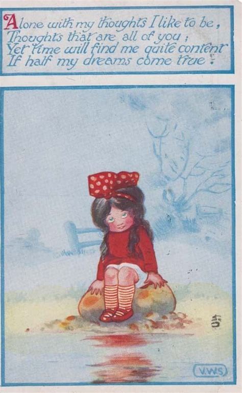 Poka Dot Hair Ribbon Bow Girl On Stone Dreams Come True Comic Postcard