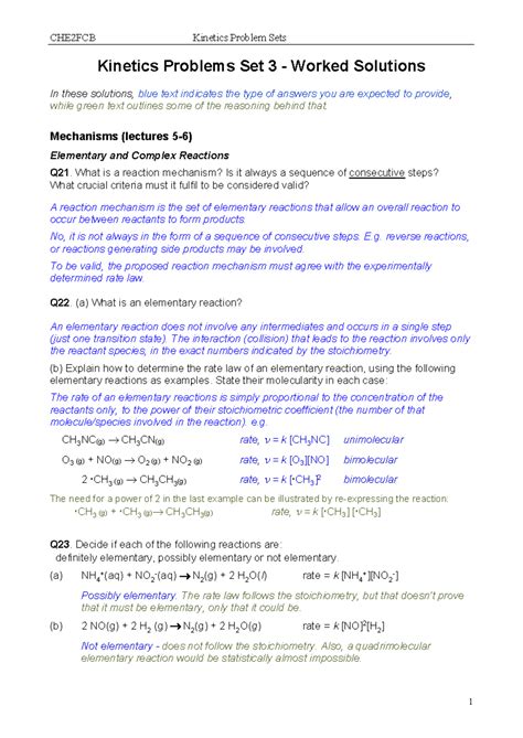 Che2fcb Kinetics Problem Sets Worked Solutions For Tutorial 3 Studocu