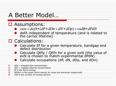 Ppt Modeling Defect Level Occupation For Recombination Statistics Powerpoint Presentation Id