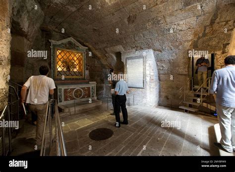 People Visit The Ancient Roman Mamertine Prison Also Know As The Tullianum During A Press