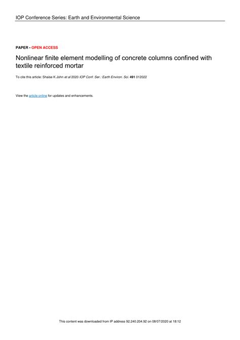 Pdf Nonlinear Finite Element Modelling Of Concrete Columns Confined