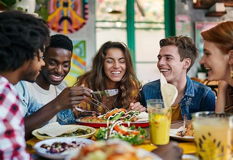 Premium Photo Photo Portrait Of Happy People Friends Eating Together
