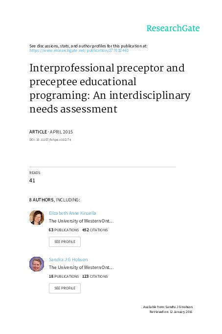 Pdf Interprofessional Preceptor And Preceptee Educational Programing