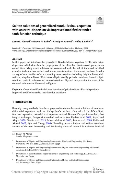 Soliton Solutions Of Generalized Kundu Eckhaus Equation With An Extra Dispersion Via Improved