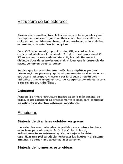 Estructura De Los Esteroles Exposición En Grupo Pdf Lípido Colesterol