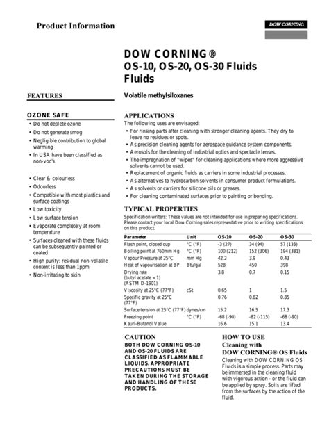 Dow Os Fluids Tech Data Sheets