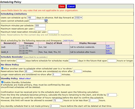 how do i set limits on the number and length of reservations a user can