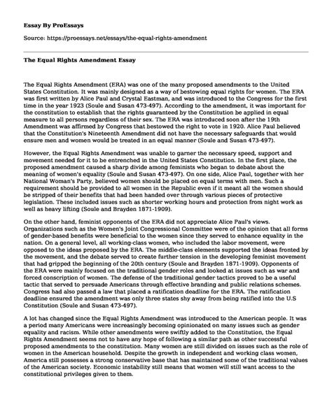 📚 The Equal Rights Amendment Free Essay Term Paper Example