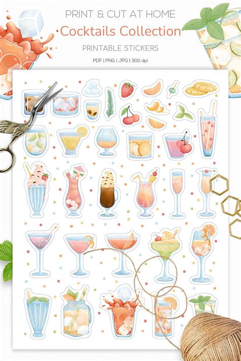 Cocktail Sticker Sheet Printable Alcohol Drinks Planner Etsy