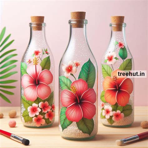 Hibiscus Flower Bottle Decoration Ideas Floral Bottle Craft Ideas