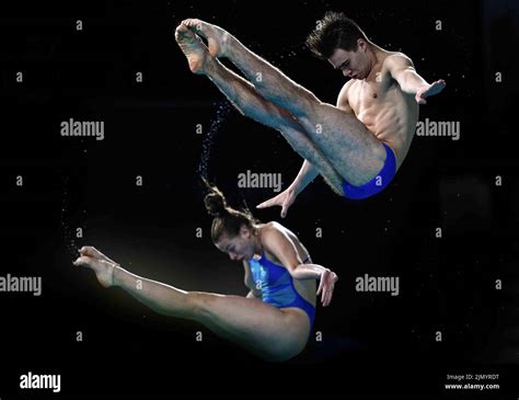Scotlands Danny Mabbott And Clara Kerr During The Mixed Synchronised 3m Springboard Final At