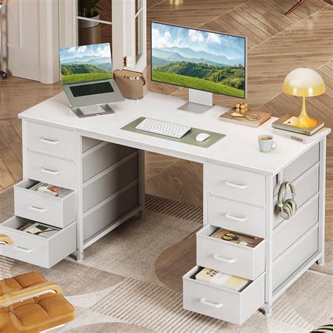 White Computer Desk With Drawers For Storage 48 Inch Home Office Desk