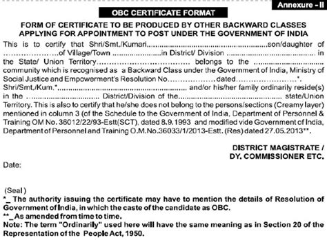 Download Declaration Form For Other Backward Classes For Indian