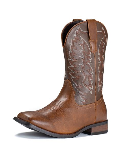 Iuv Mens Western Cowboy Boots Durable Classic Embroidered Square Toe