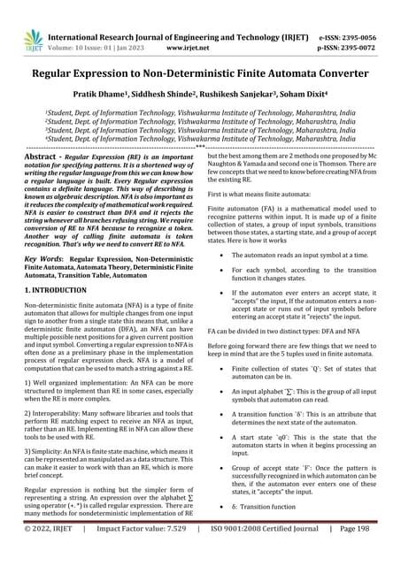Regular Expression To Non Deterministic Finite Automata Converter Pdf