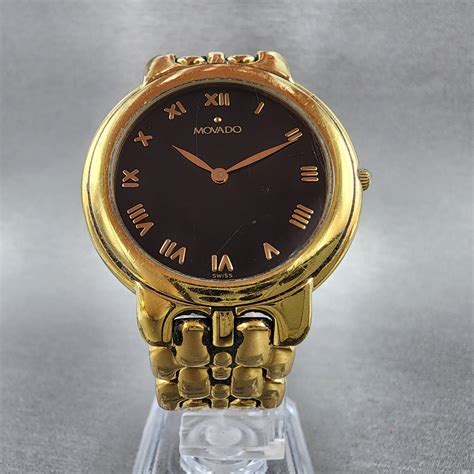 Movado Watch Men 35mm Black Dial Gold Tone Round 87a2873 New Battery