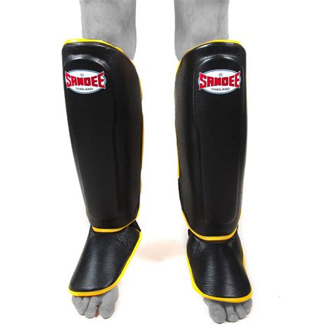 Authentic Boot Shinguards Black And Yellow Sandee Boxing