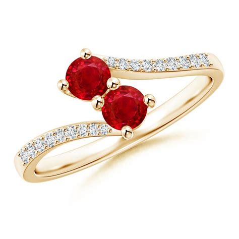 Buy Angara Two Stone Ruby Bypass Ring With Diamond Accents Yellow
