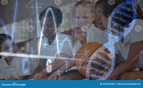 Animation Of Dna Strand And Graph Processing Data Over Diverse Group Of