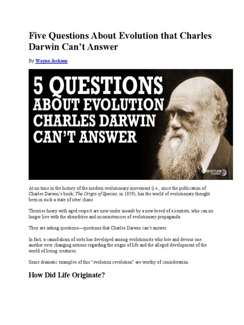 Five Questions Evolution Charles Darwin Cant Answer Pdf Evolution Life
