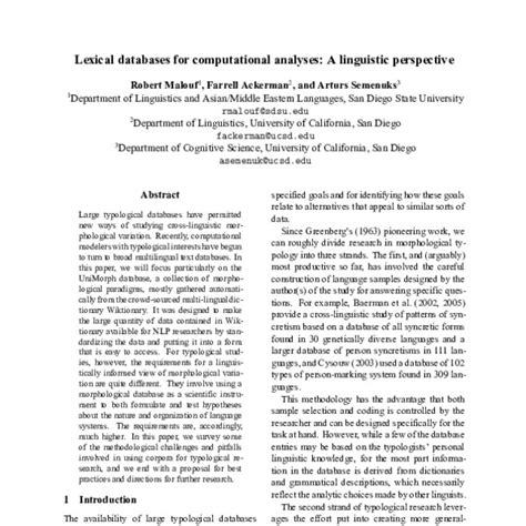 Lexical Databases For Computational Analyses A Linguistic Perspective Acl Anthology