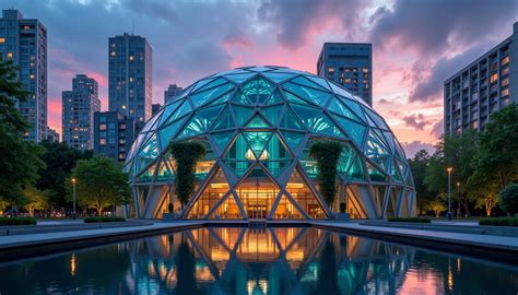 Free Illuminated Dome Reflection Image Geodesic Dome Architecture