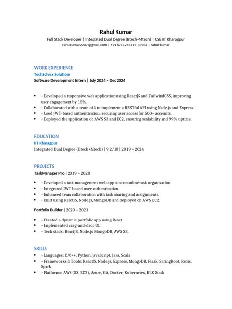 Rahul Kumar Resume Template Pdf
