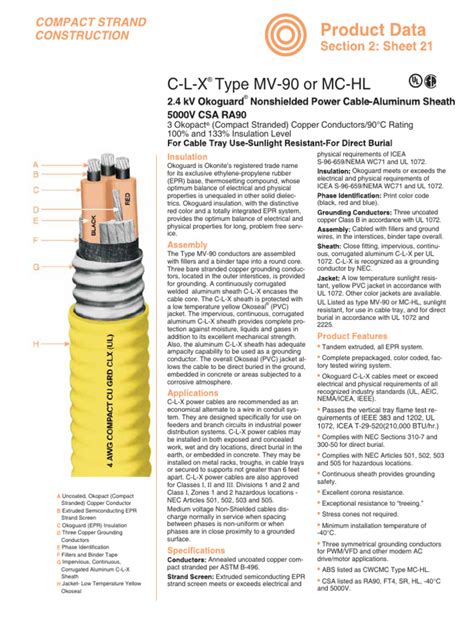 Clx 2 4kv Mc Okonite Download Free Pdf Electrical Conductor Electromagnetism