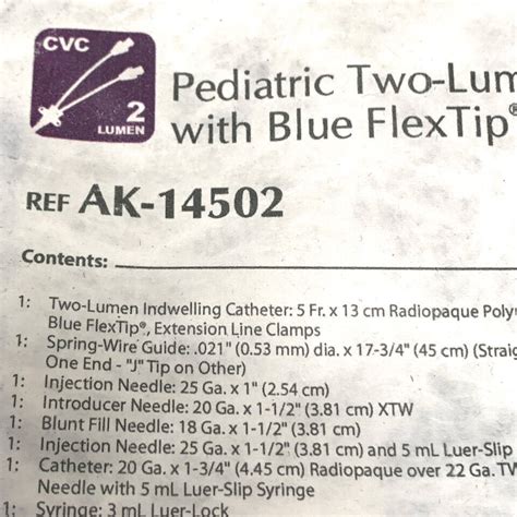 New Arrow Ref Ak 14502 Pediatric Two Lumen Central Venous
