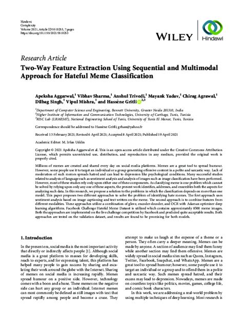 Pdf Two Way Feature Extraction Using Sequential And Multimodal Approach For Hateful Meme