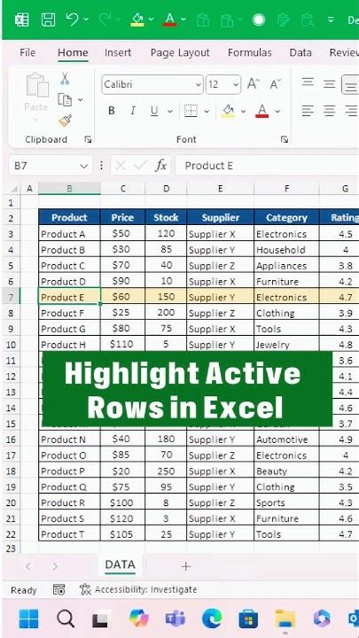 How To Highlight The Active Rows In Excel Shorts Exceltips