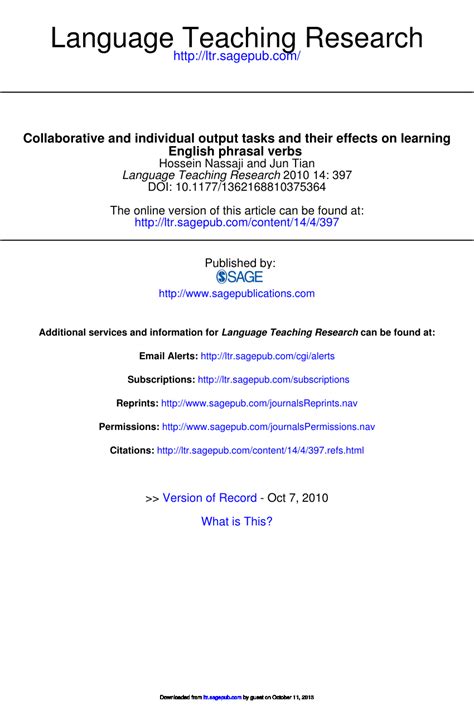 Pdf Collaborative And Individual Output Tasks And Their Effects On