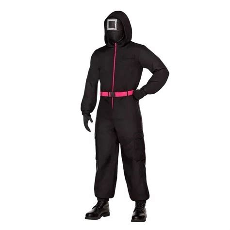 Squid Game Masked Officer Costume Black Jumpsuit Mask Set Masked