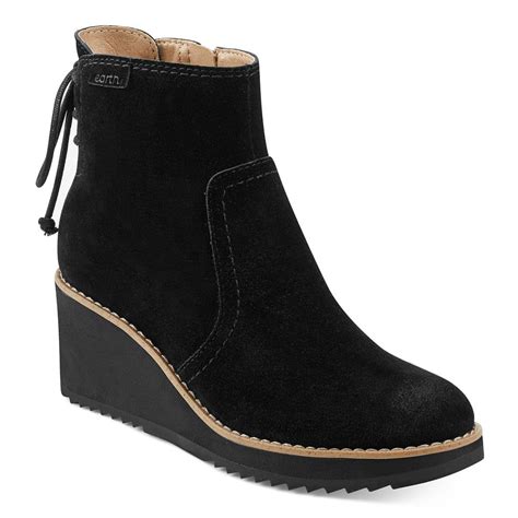 Earth Womens Calia Wedge Ankle Booties Black Suede 8